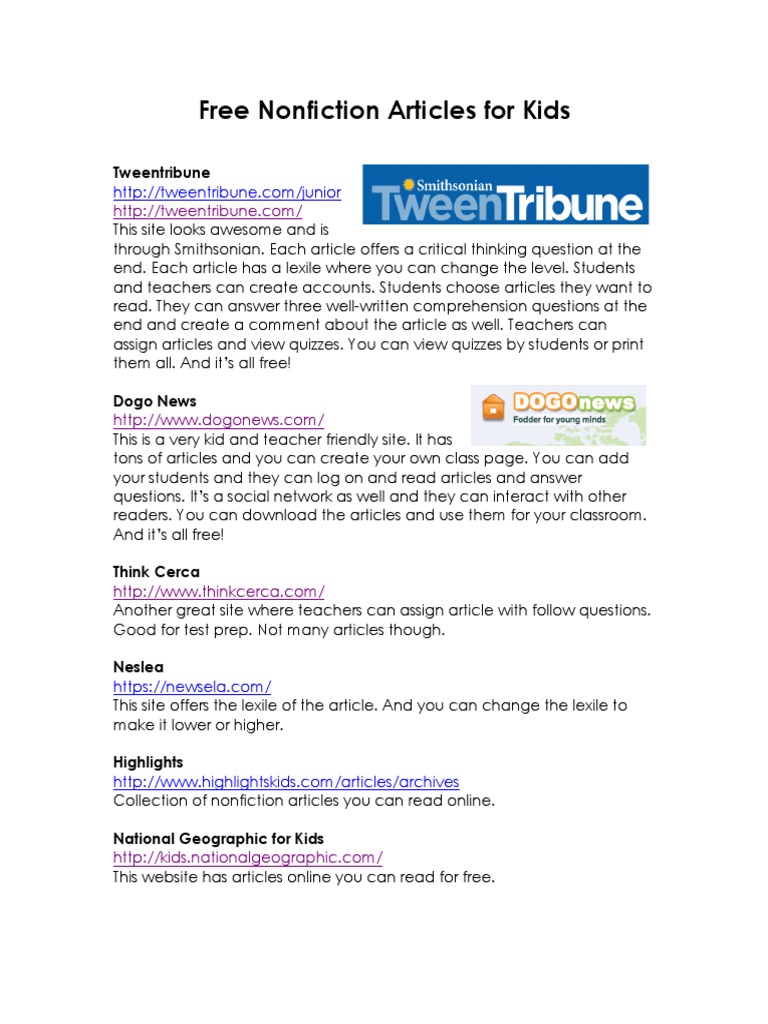 Nonfiction Articles For Kids | PDF