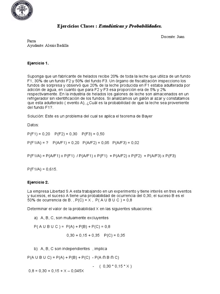 Ejercicios Probabilidades - 28102022 | PDF | Métodos y materiales de ...