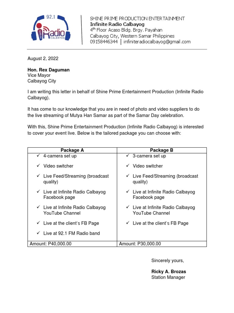 Live Streaming Proposal for Mutya Han Samar | PDF