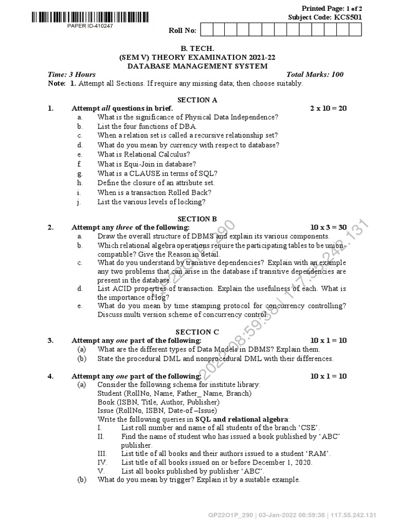Database Management System Kcs 501 1 | PDF | Databases | Relational ... Database Management System Kcs 501 1 | PDF | Databases | Relational ...