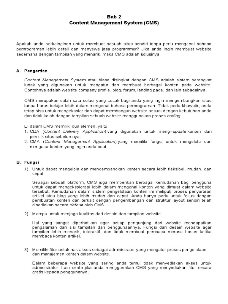 Bab 2 CMS (Content Management System) | PDF | Bisnis | Komputer