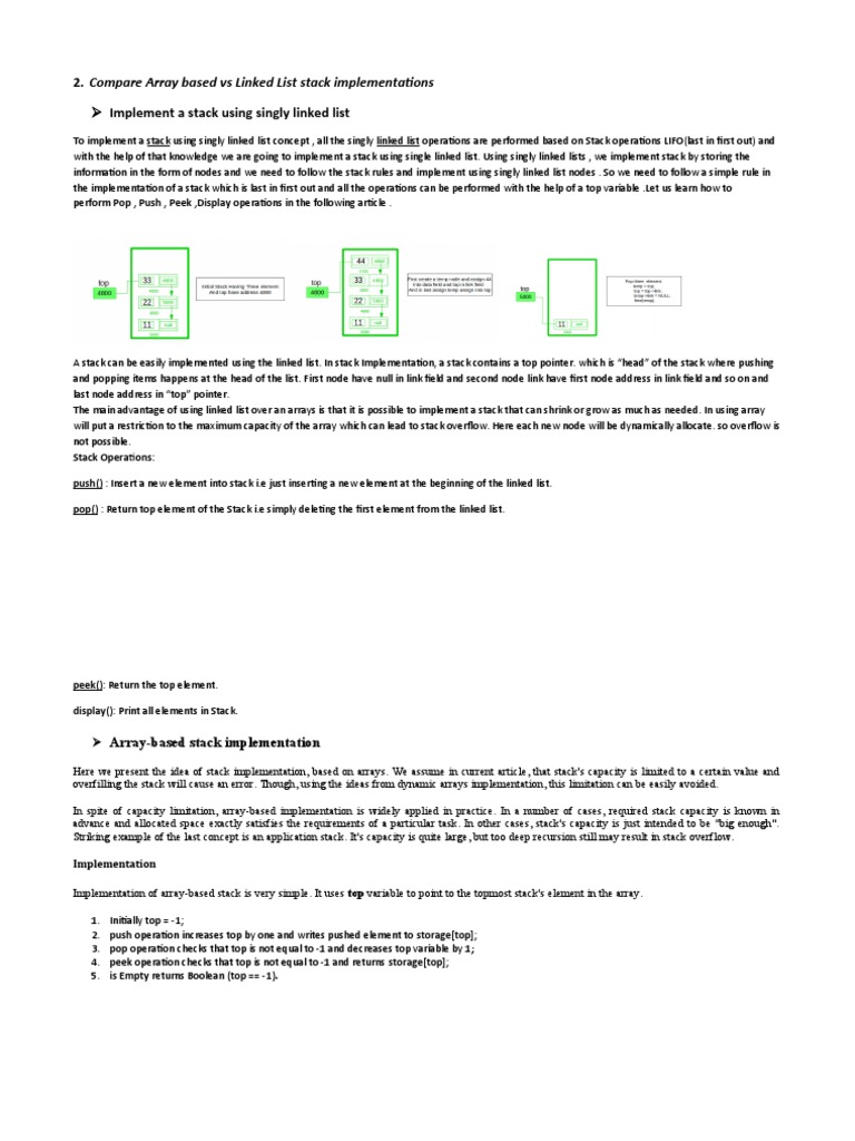 Compare Array Based Vs Linked List Stack Implementations | PDF | Computer Engineering | Applied ...