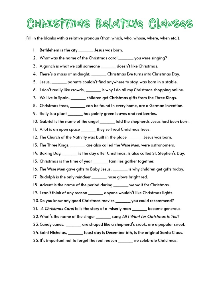 Christmas Relative Pronouns Exercise | PDF