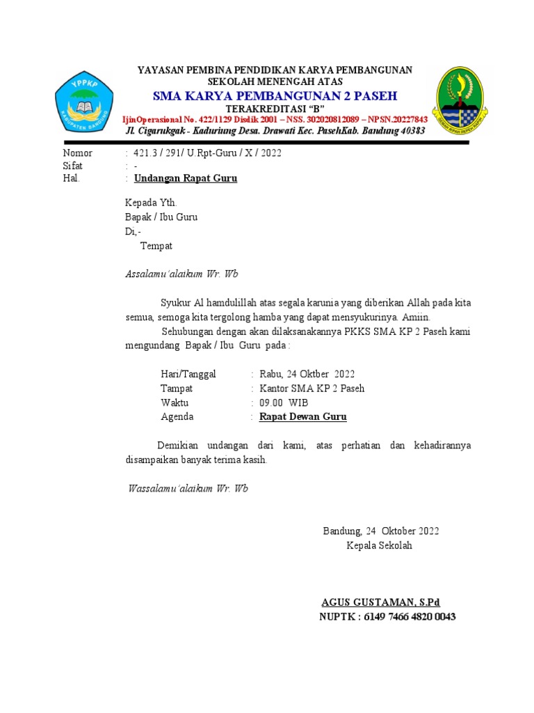 Surat Undangan Rapat Doc Pkks 2022 | PDF