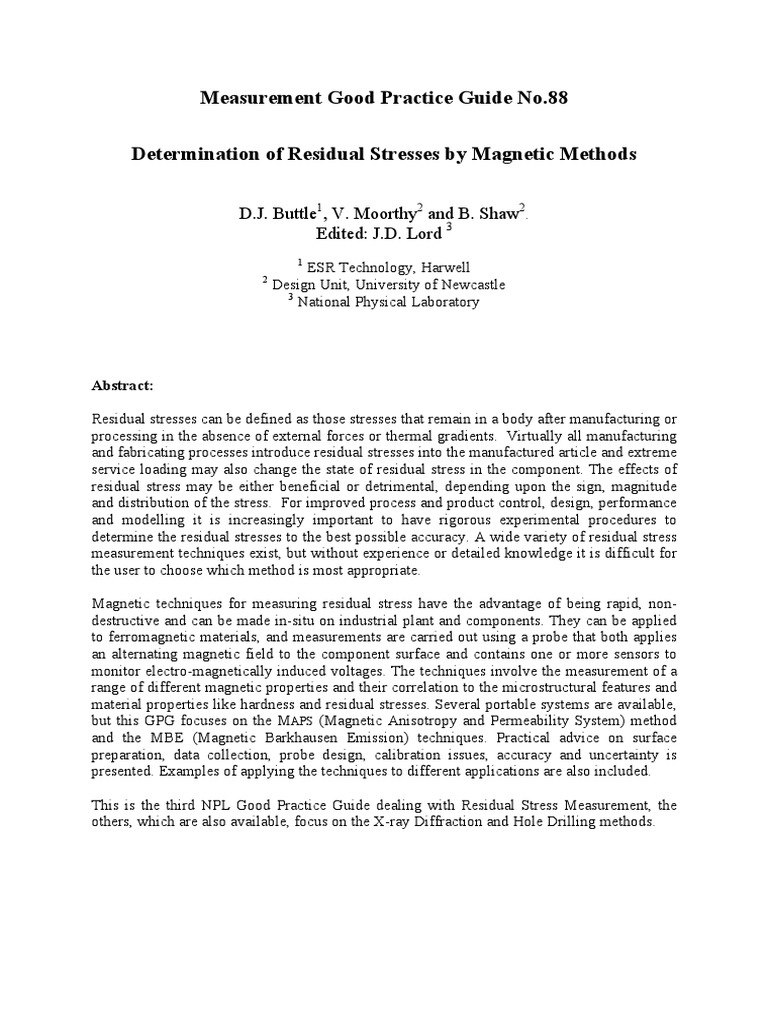 Determination of Residual Stresses by Magnetic Methods-Buttle | PDF | Inductor | Stress (Mechanics)