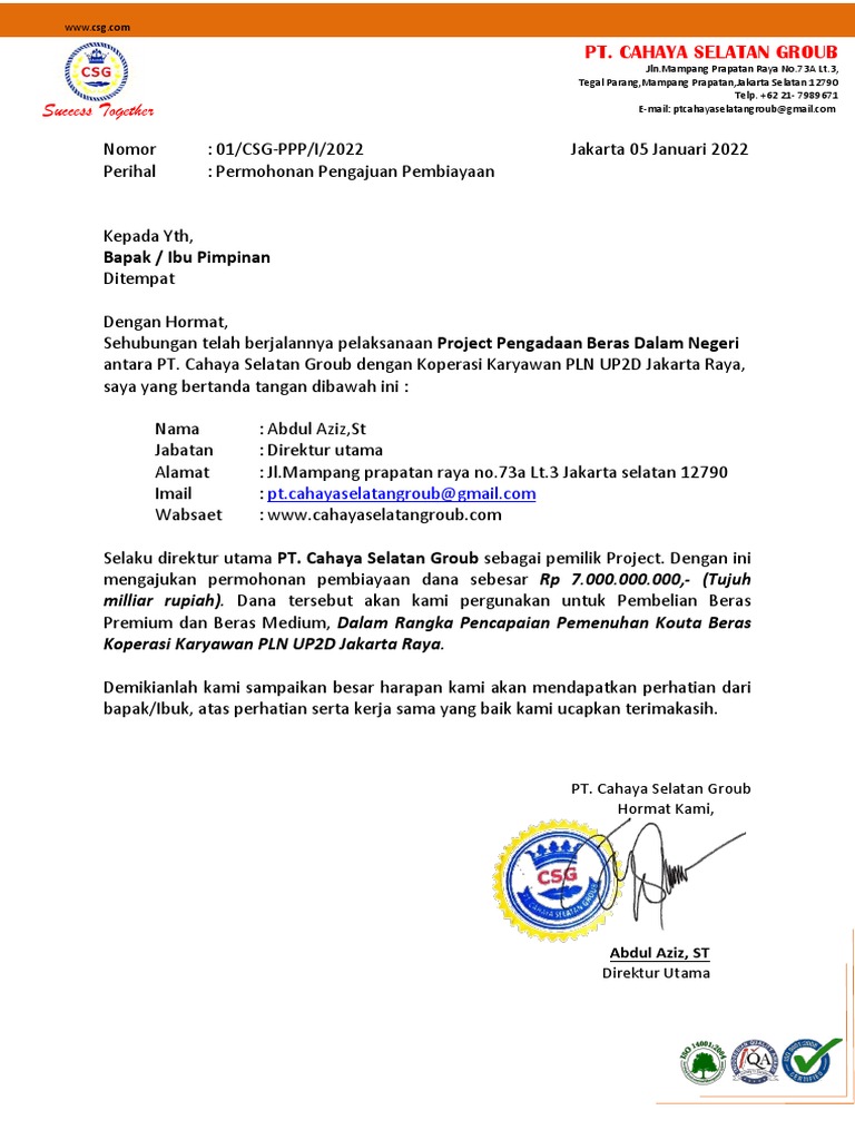 Srt. Pengajuan Bank | PDF