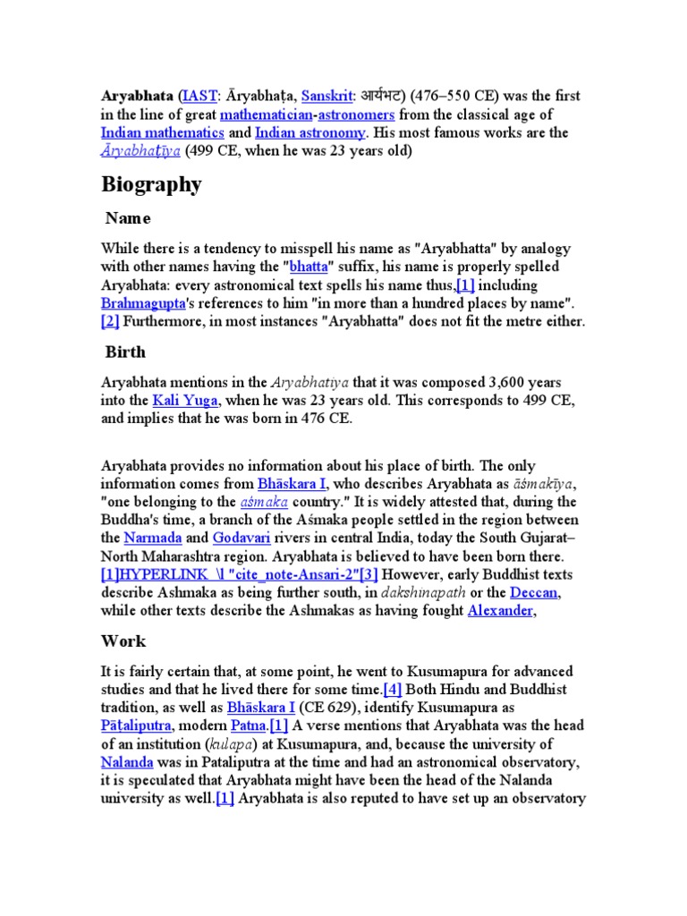 Biography of Aryabhatt | Download Free PDF | Astronomy | Teaching Mathematics