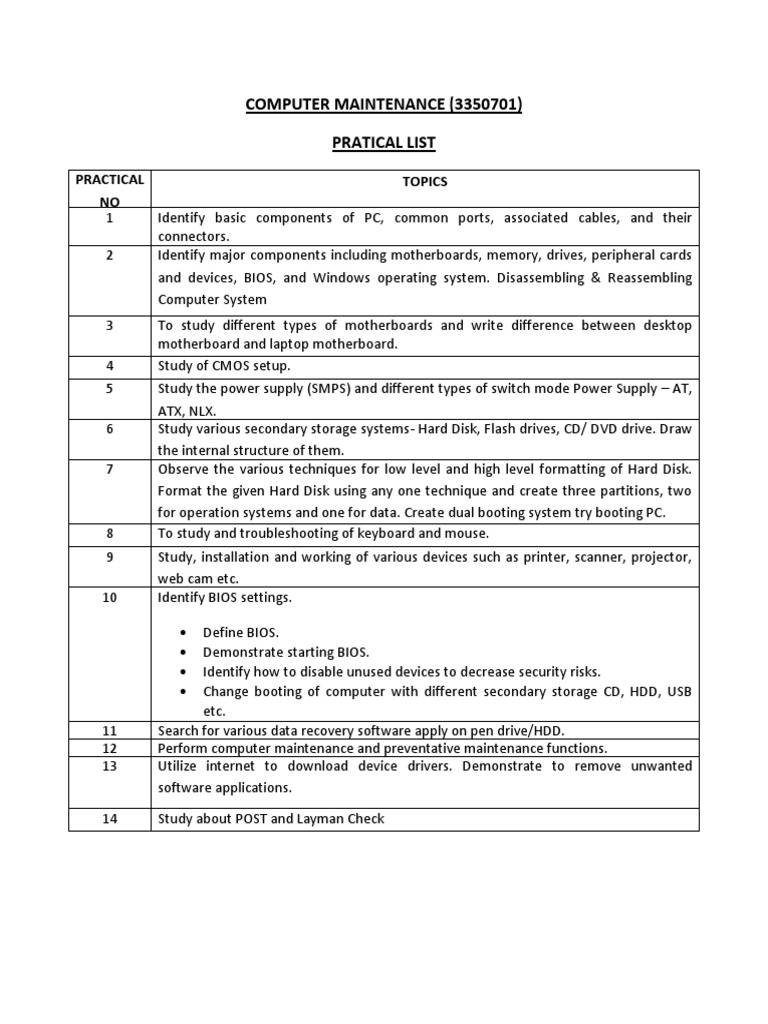 Practical Subject List for Computer Courses | PDF | Method (Computer ...