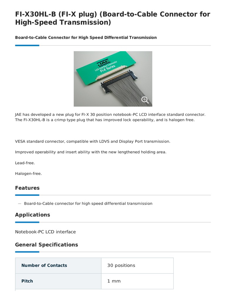 FI X30HL B (FI Xplug) (Board To CableConnectorforHigh SpeedTransmission ...