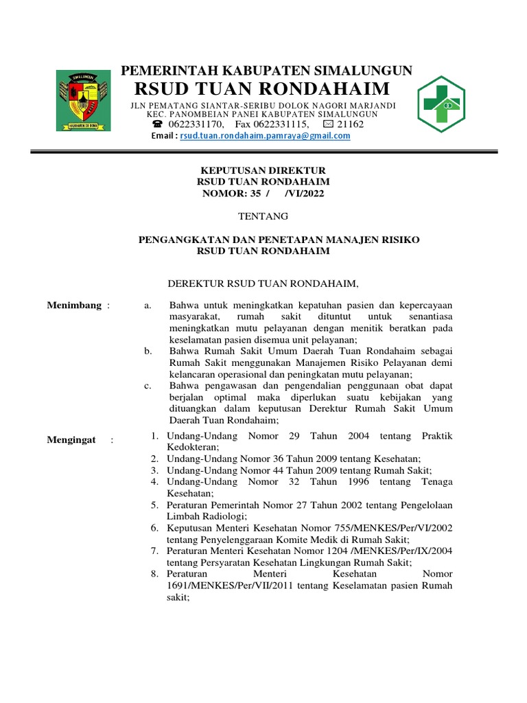 Tkrs 14 Ep 1 SK Manajemen Risiko | PDF