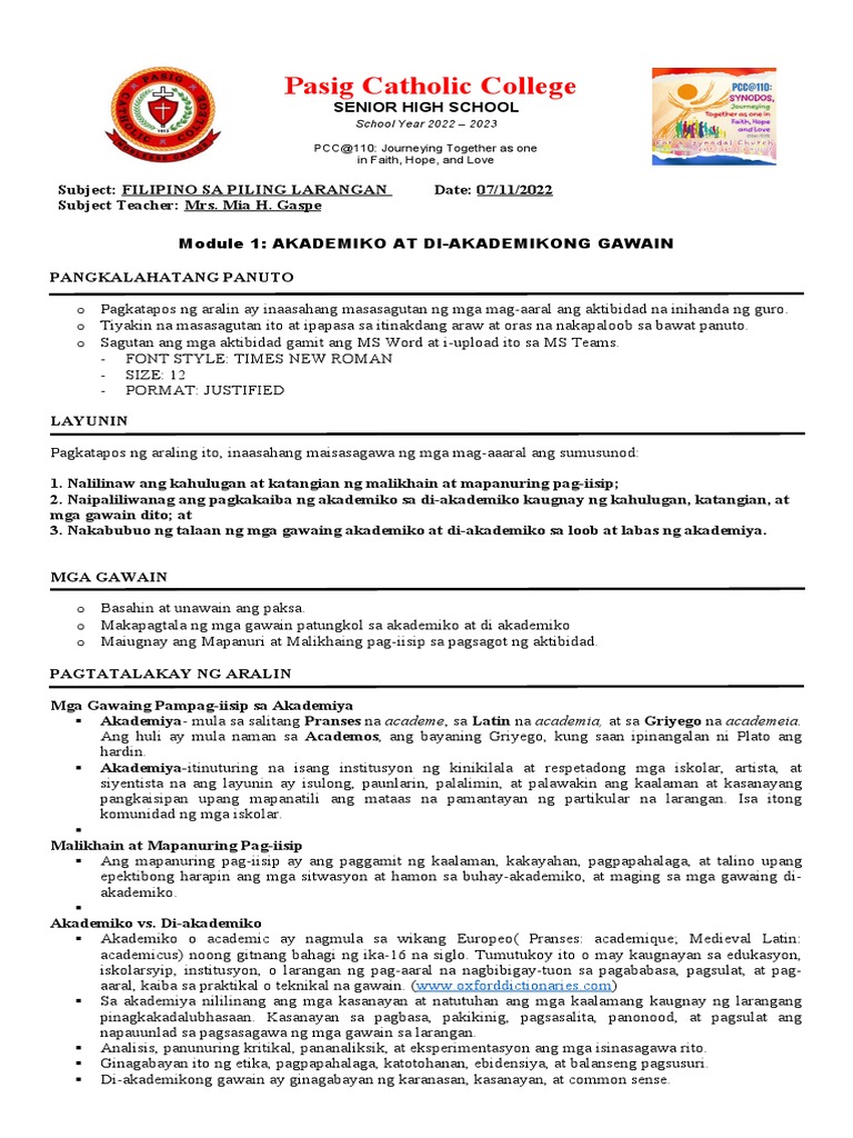 Modyul 1 - Akademiko at Di Akademiko Dazo | PDF