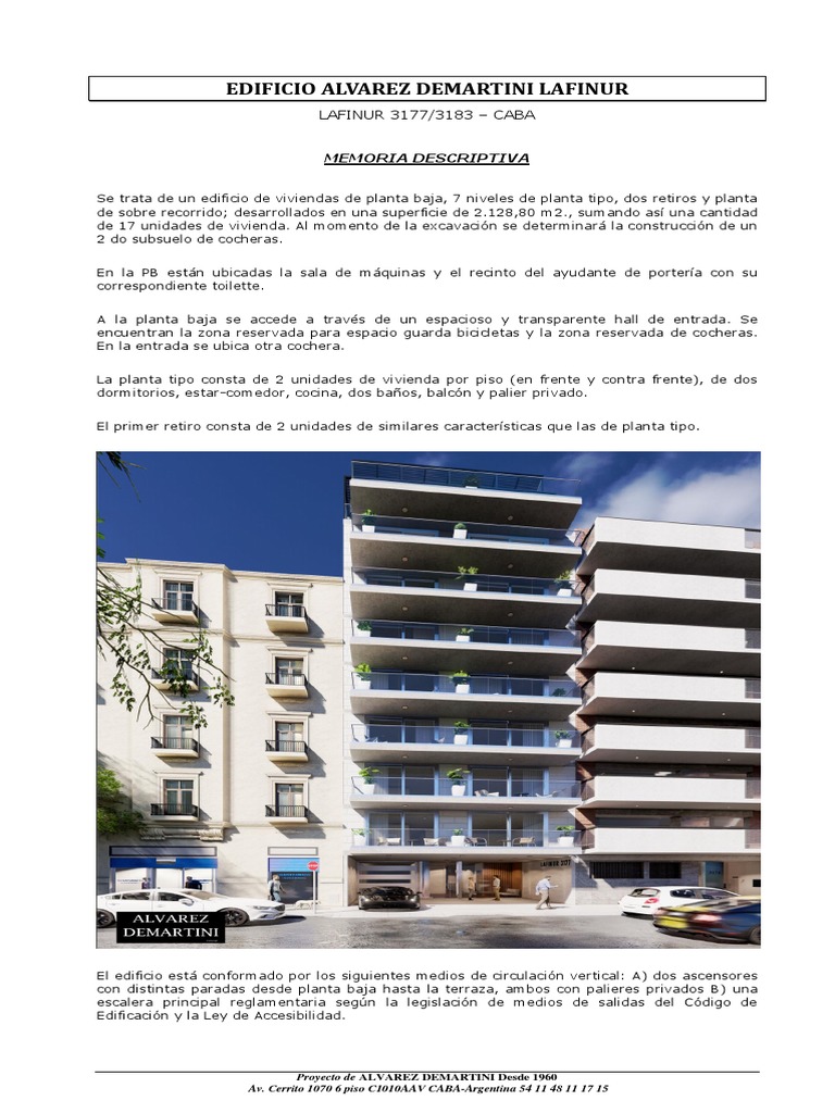 Edificio Alvarez Demartini Lafinur 3177 - Memoria Descriptiva | PDF | Construyendo tecnología ...