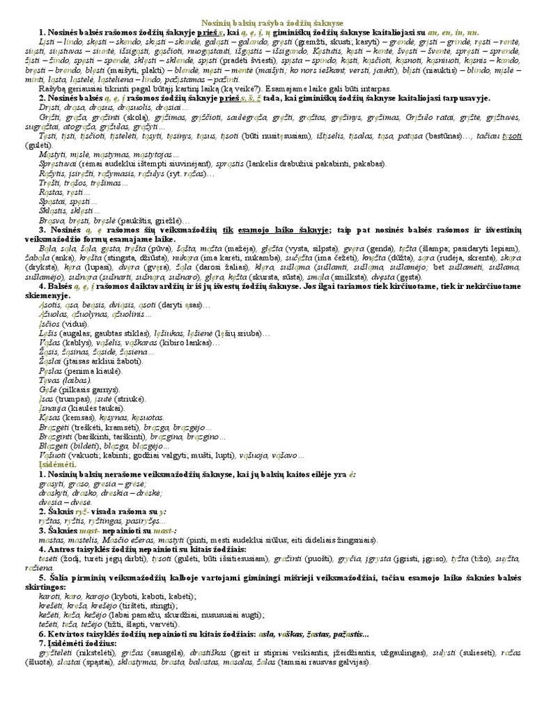 Nosiniu Balsiu Rašyba Žodžiu Šaknyse | PDF