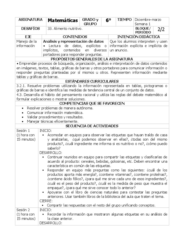 Análisis de Datos en Matemáticas 6° | PDF | División (Matemáticas ...