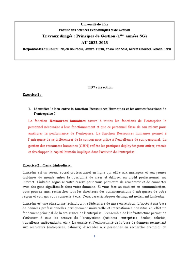 Correction TD 7 | PDF