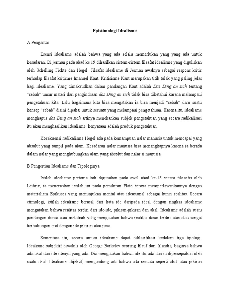 Epistimologi Idealisme | PDF | Filsafat