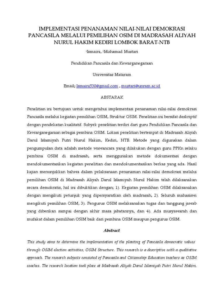 Artikel-Implementasi Nilai-Nilai Demokrasi Pancasila - ISMAINI | PDF