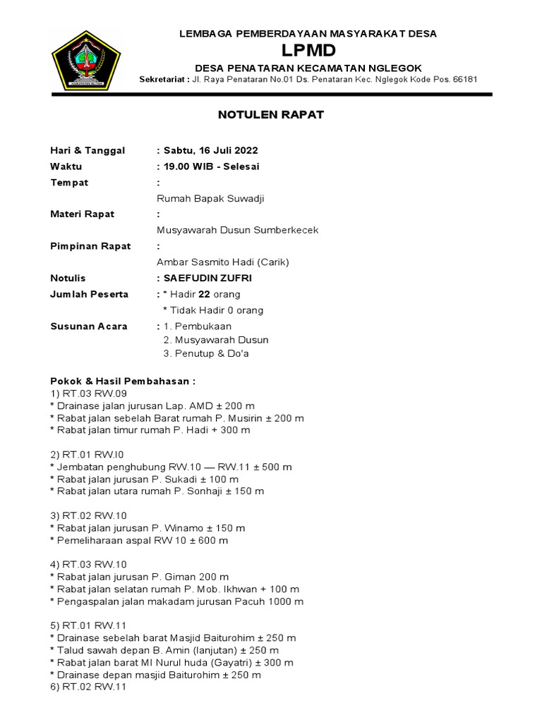 Notulen Rapat LPMD | PDF