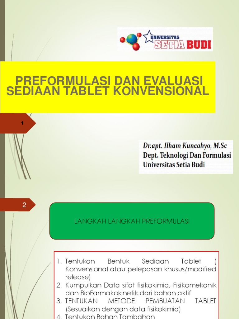 Preformulasi Dan Evaluasi Tablet Konvensional (PCT) | PDF