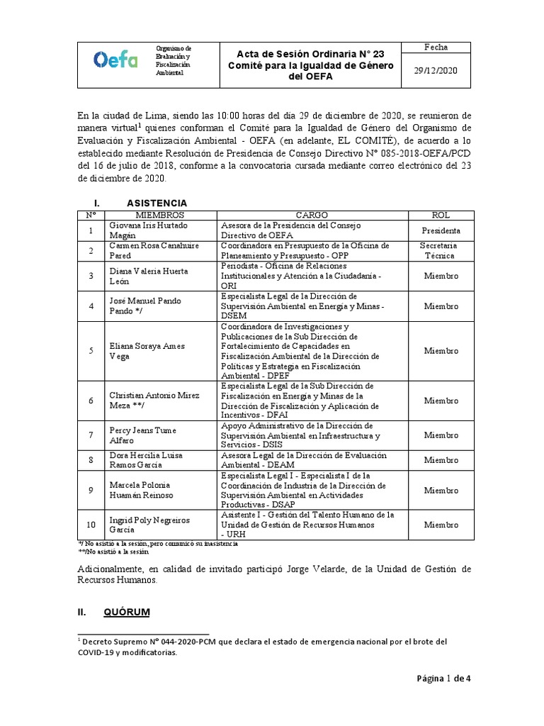 Acta de Comite de Igualdad de Genero OEFA | PDF | Gobierno