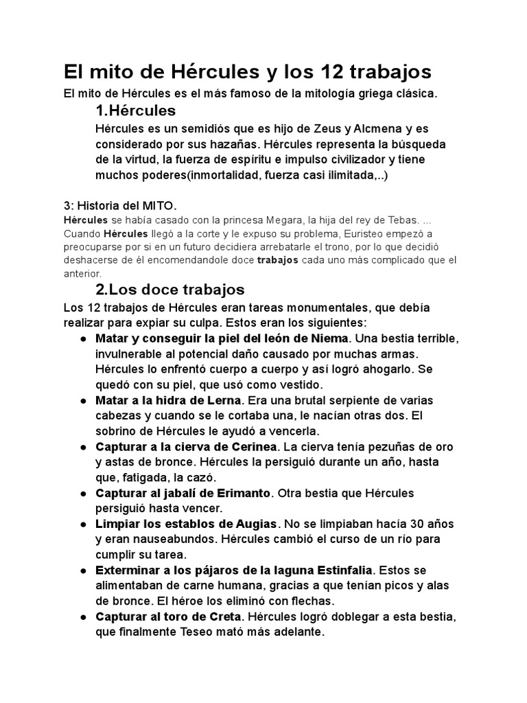 El Mito de Hércules y Los 12 Trabajos | PDF | Mitología griega | Argonautas