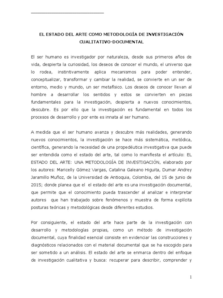 El Estado Del Arte Como Metodología de Investigación Cualitativo-Documental | PDF | Conocimiento ...