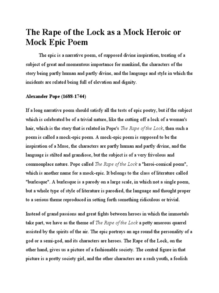 Mock Epic Poem | PDF | General Fiction