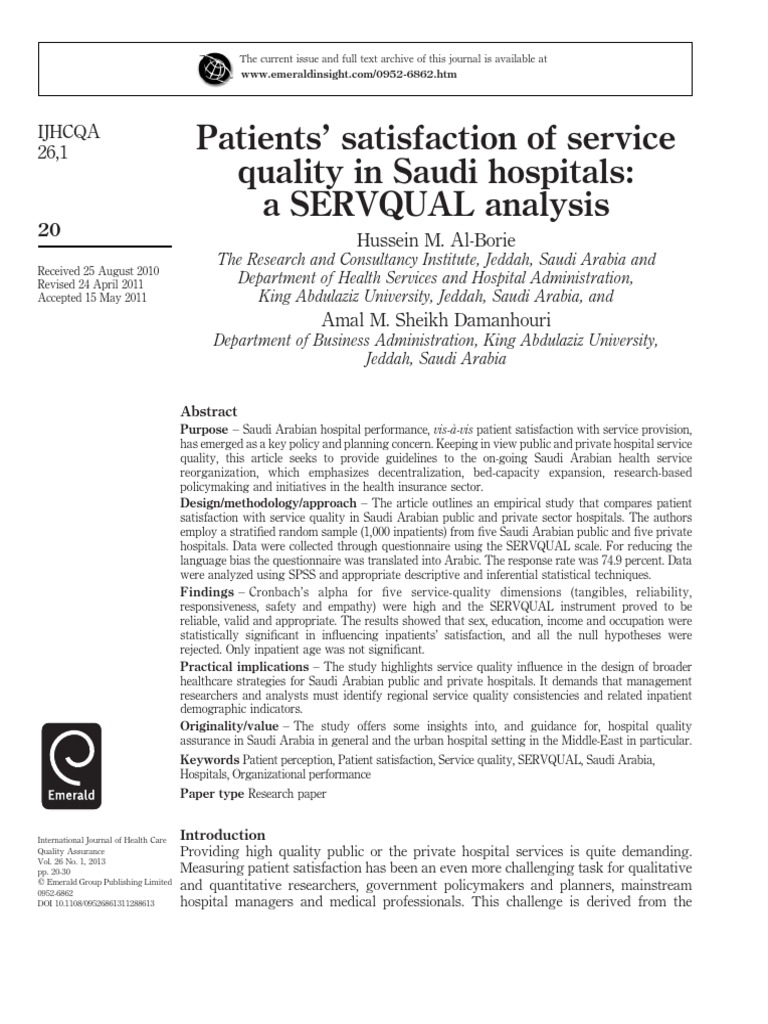 Patients' Satisfaction of Service Quality in Saudi Hospitals: A ...