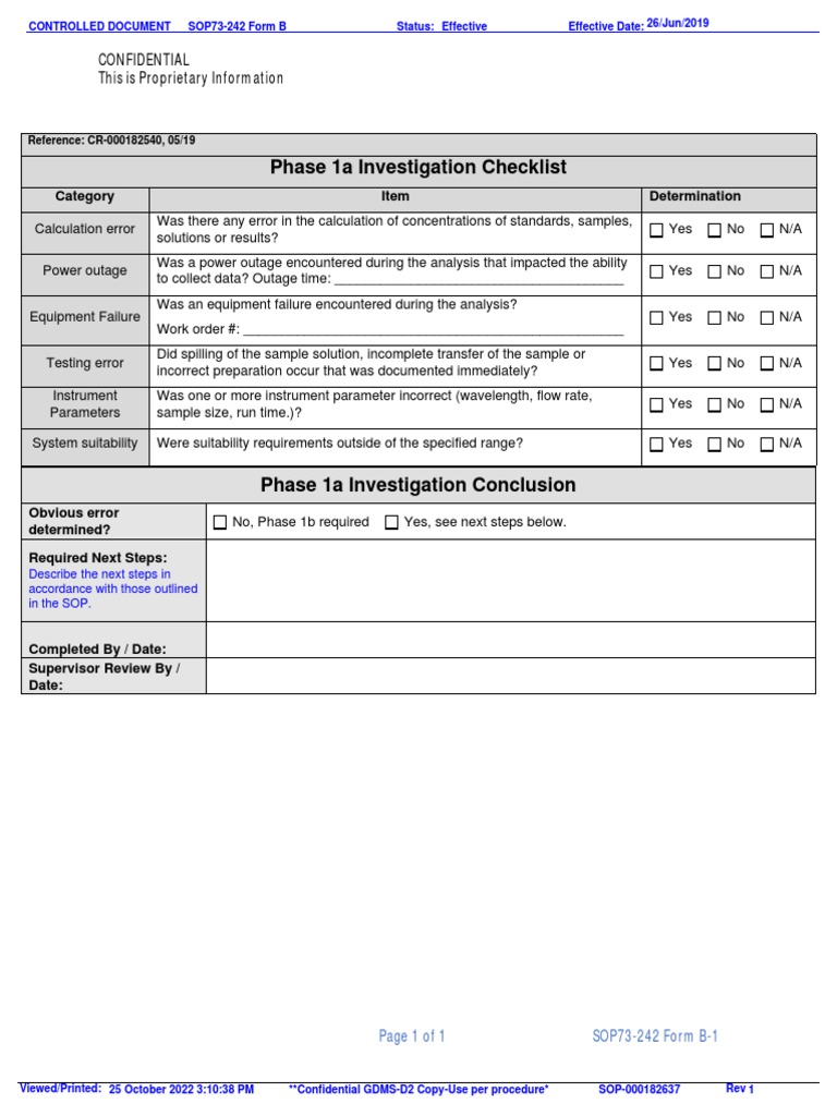 SOP-000182637 Phase 1a Investigation Checklist | PDF | Sampling ...