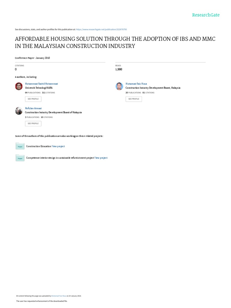 Affordable Housing Solution Through The Adoption of Ibs and MMC in The Malaysian Construction ...