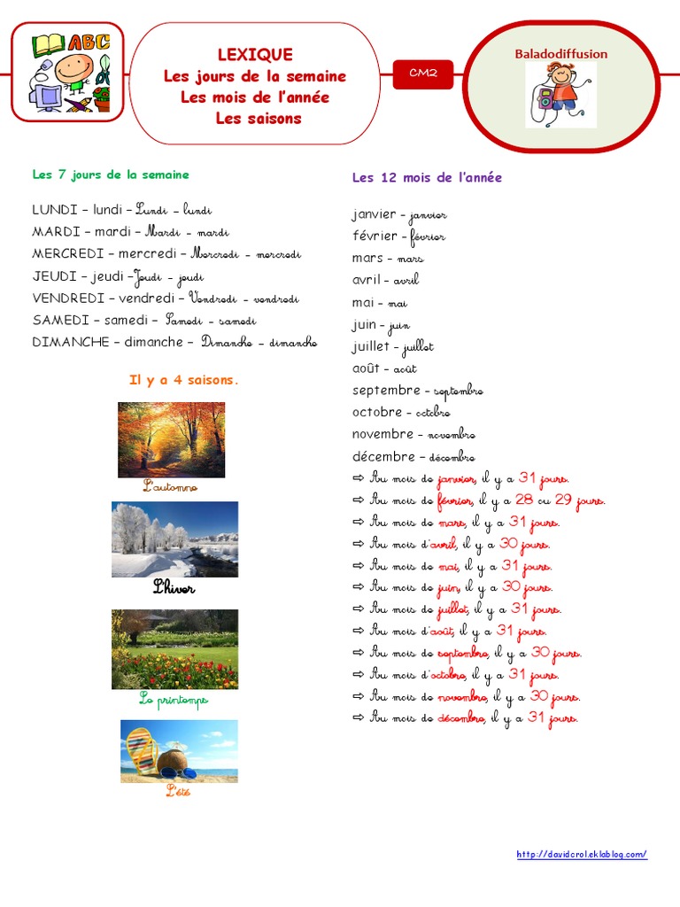 Jours et mois de l'année en français | PDF