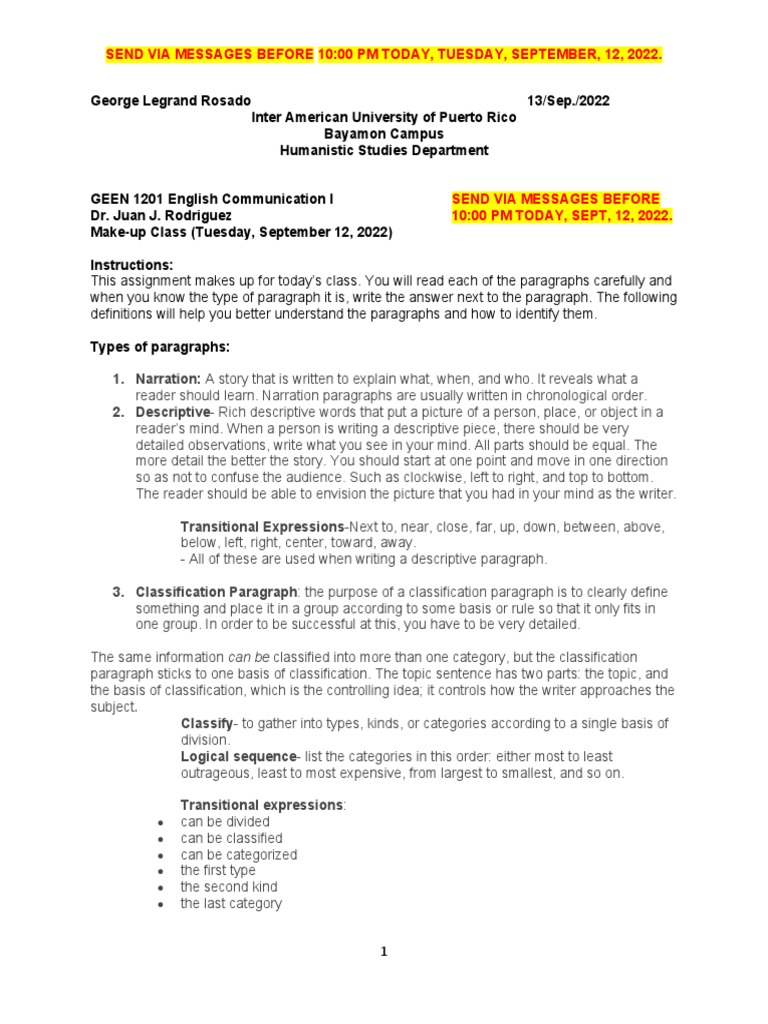 Types of Paragraph Exercise 1 | PDF | Paragraph | Taxonomy (Biology)