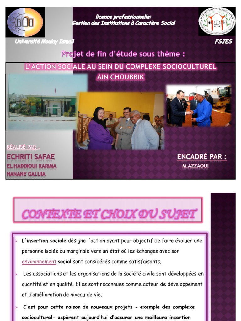 Rapport de Projet de Fin D'étude Sous Théme L'action Sociale Au Sein Du ...