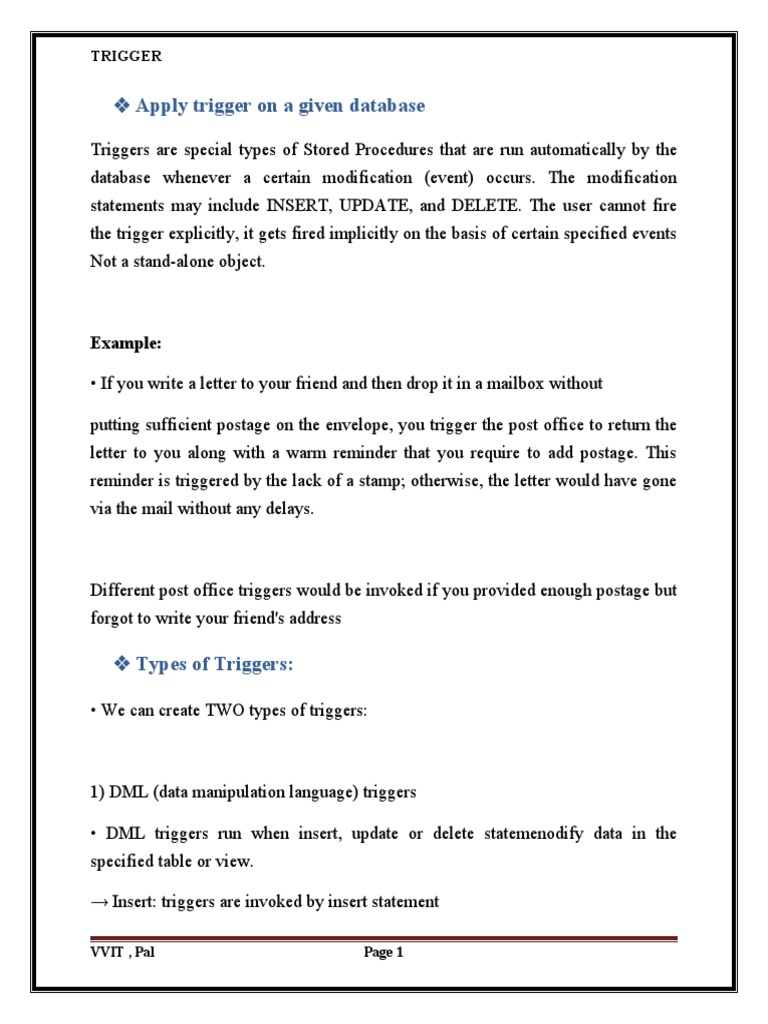 Apply Trigger On A Given Database: Example | PDF | Databases | Computer Science