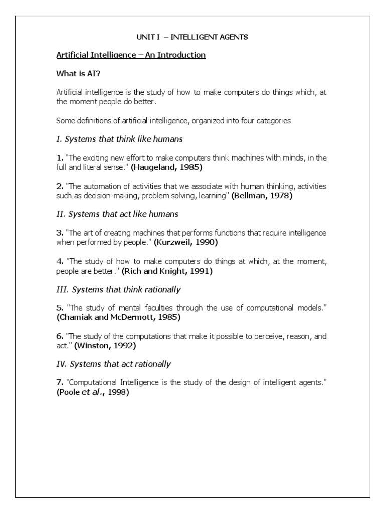 AL3391 Notes Unit I | PDF | Artificial Intelligence | Intelligence (AI ...