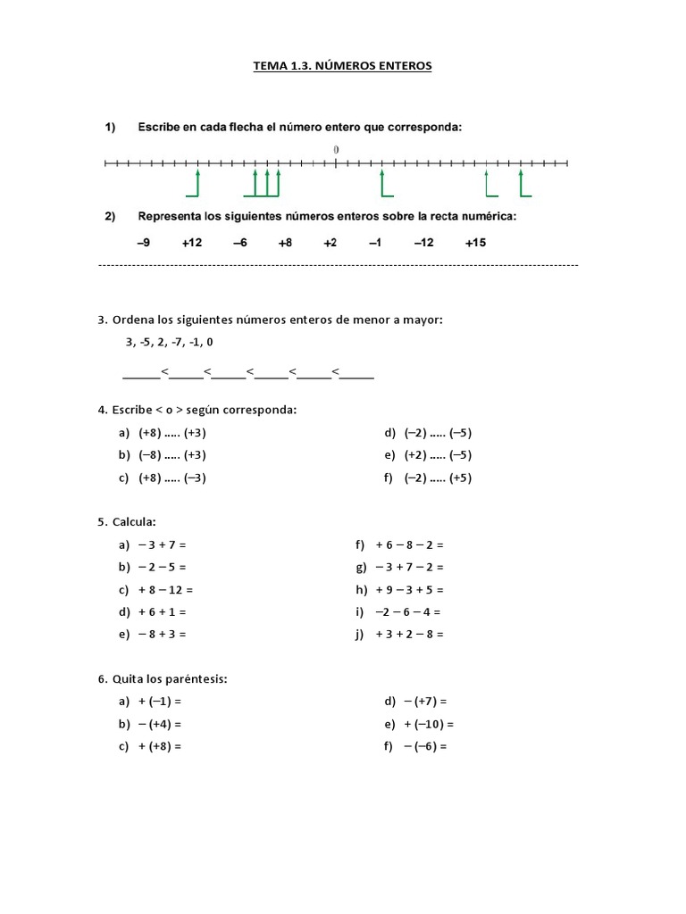 Ficha Números Enteros | PDF
