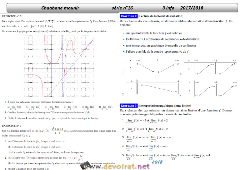 Série D'exercices - Math Asymptotes - 3ème Informatique (2017-2018) MR ...