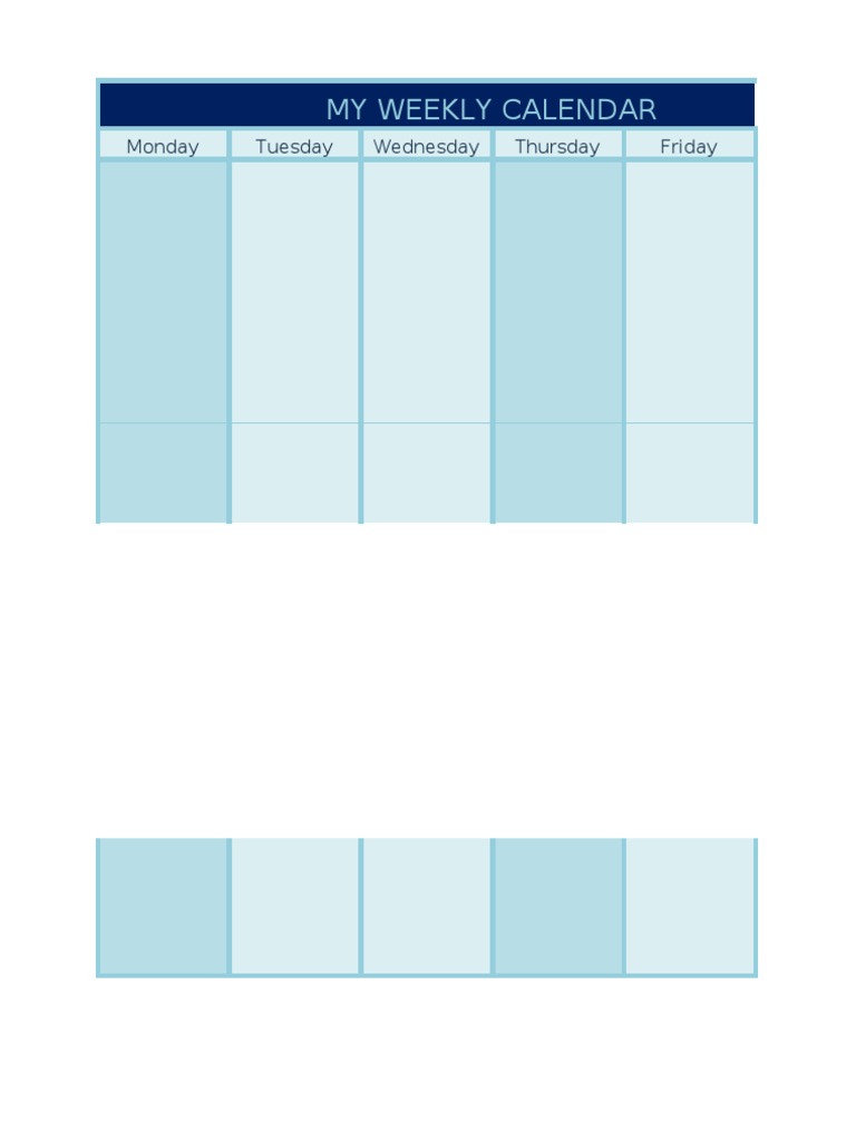 My Weekly Calendar: Monday Tuesday Wednesday Thursday Friday | PDF