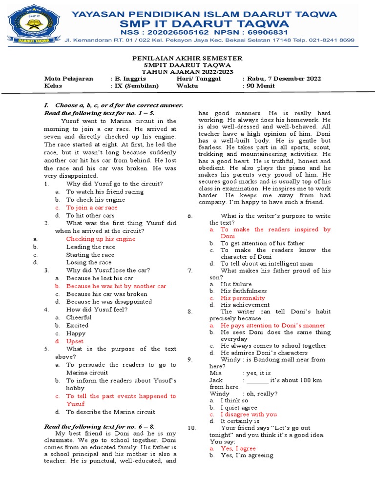 Soal Pas Ggris Kls 9 2022 2023 Pdf Milk Teaspoon