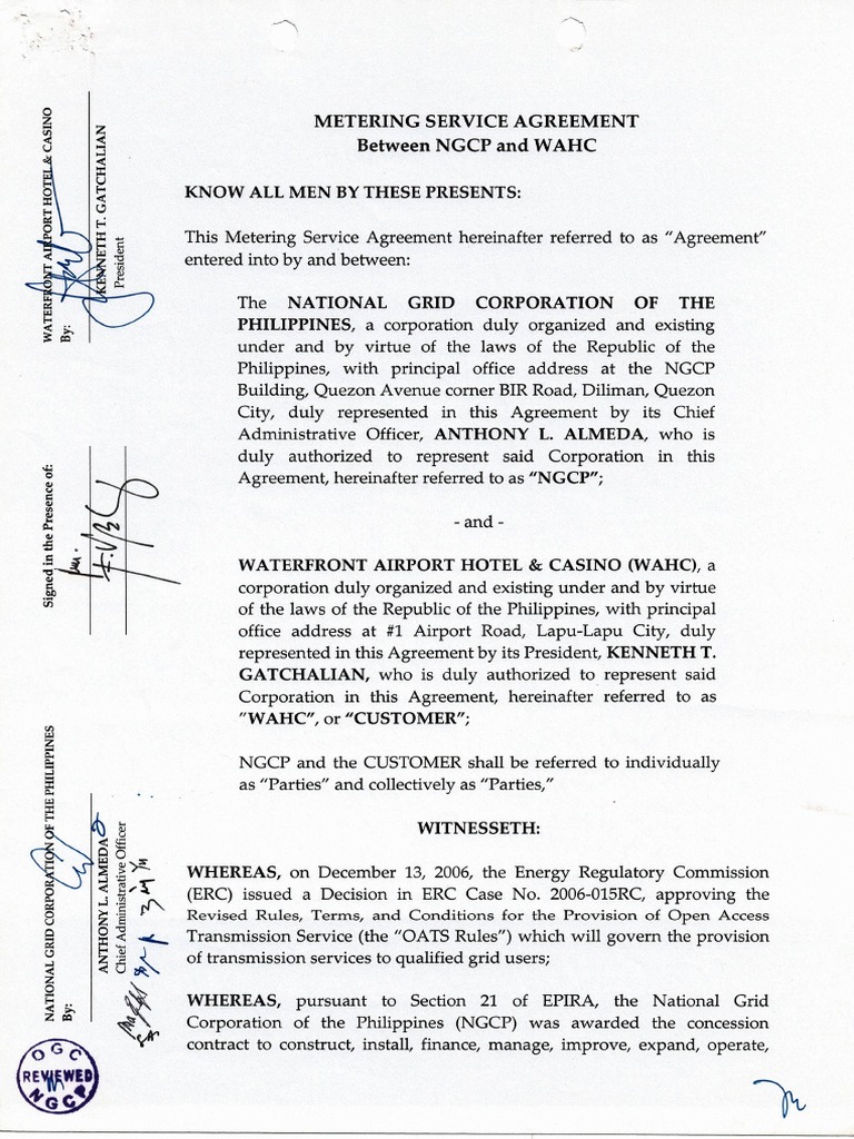 05282012.metering Service Agreement Between NGCP and WAHC | PDF