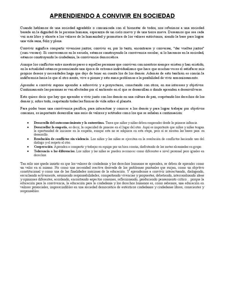 Aprendiendo a Convivir en Armonía | PDF | Sociedad | Aprendizaje