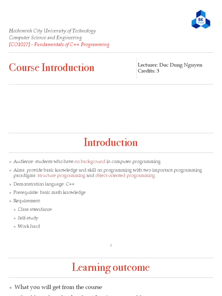 00 Course Introduction | PDF | Computer Programming | C++