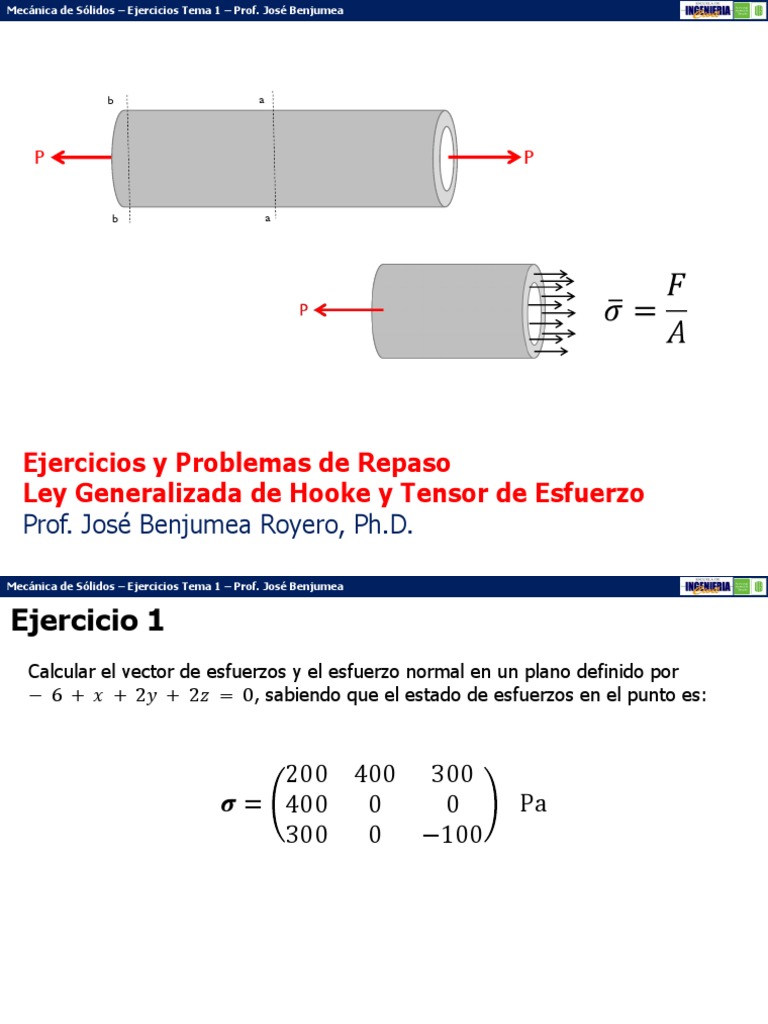 Ejercicios de Mecánica de Sólidos sobre Estados de Esfuerzo, Leyes de Hooke y Deformaciones en ...