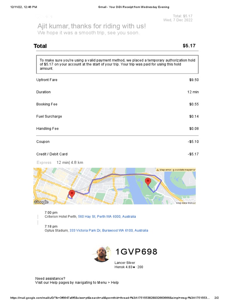 DiDi Receipt From Wednesday Evening Optus To Hotel | PDF | Economies ...