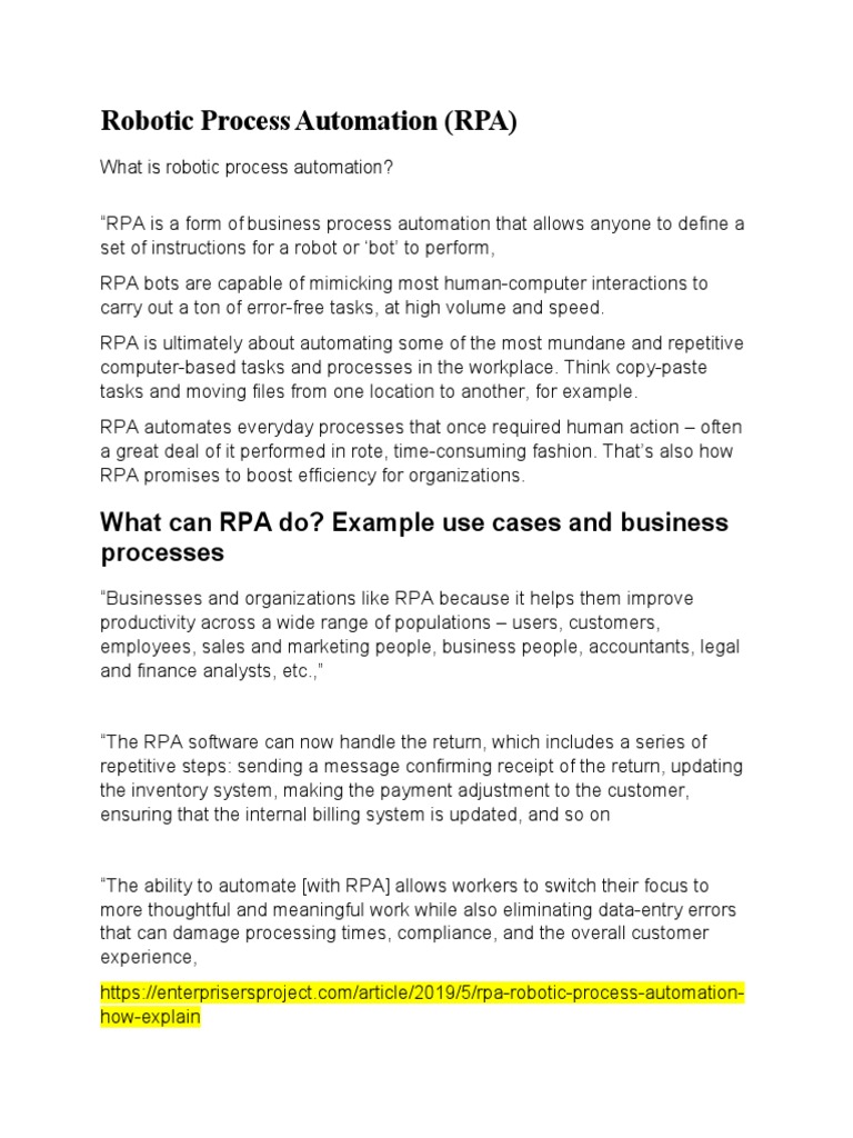 An Introduction to Robotic Process Automation (RPA): What is RPA?, Its Uses and Advantages and ...