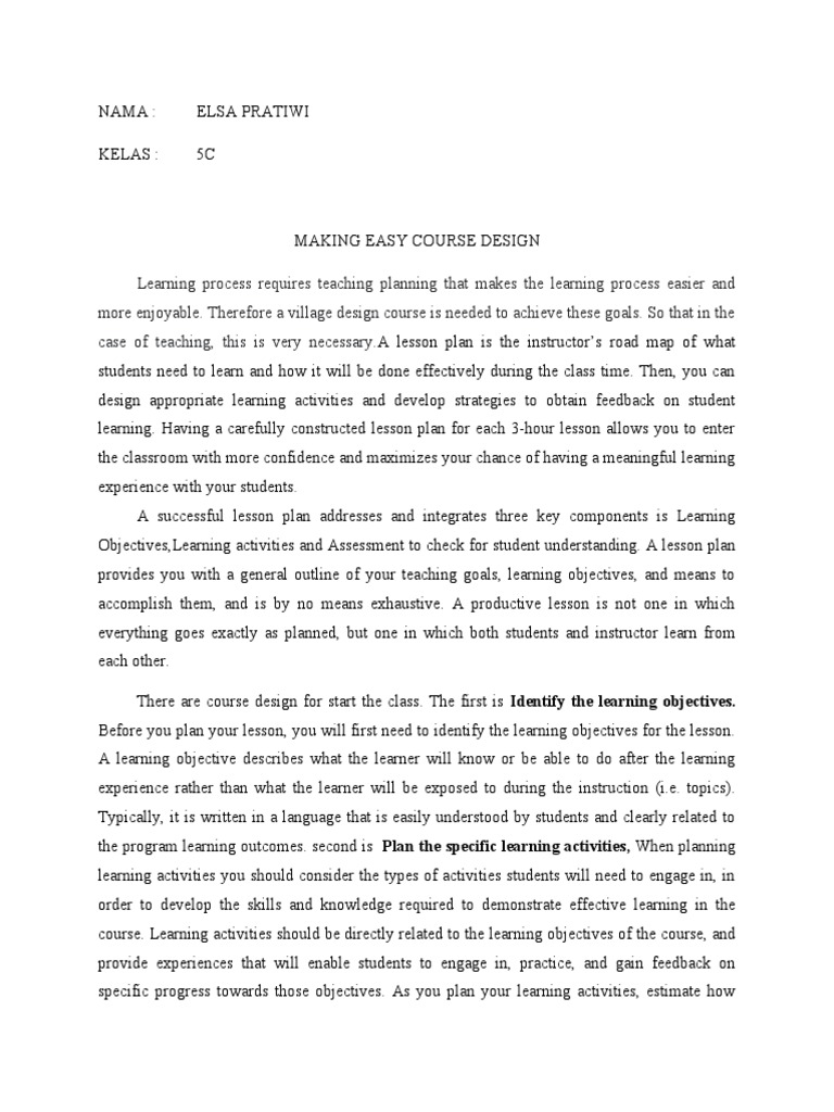 Course Design (Essay) | PDF | Teaching Method | Learning