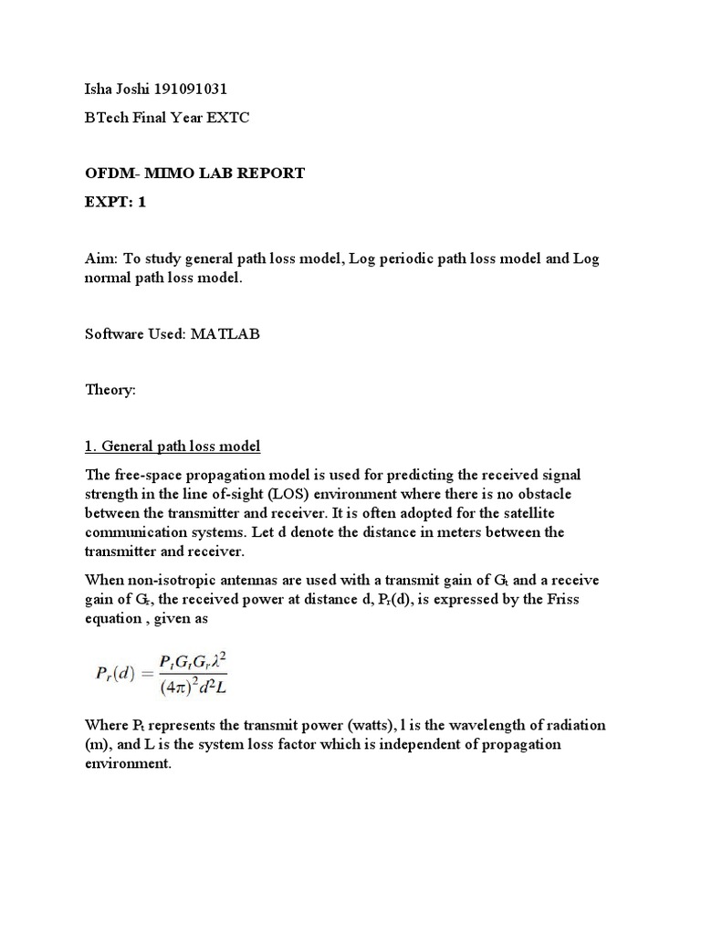 Path Loss Models in MATLAB Simulation | PDF | Electronic Engineering ...