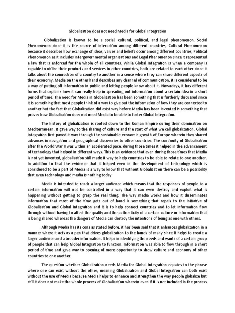 Globalization Does Not Need Media For Global Integration | PDF ...