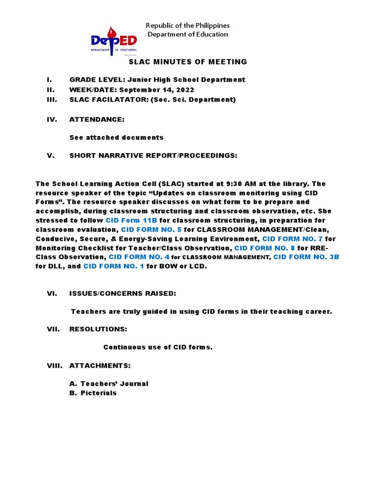 SLAC Meeting Minutes: Classroom Monitoring Updates | PDF | Career & Growth