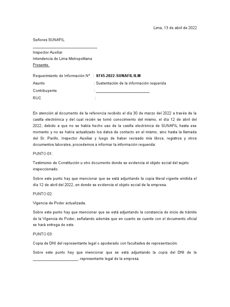 Respuesta Carta Circular SUNAFIL SUST | PDF